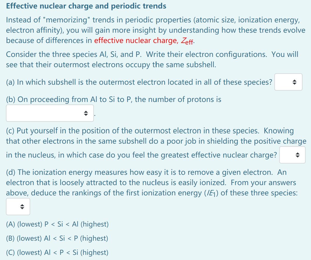 Solved Effective nuclear charge and periodic trends Instead | Chegg.com