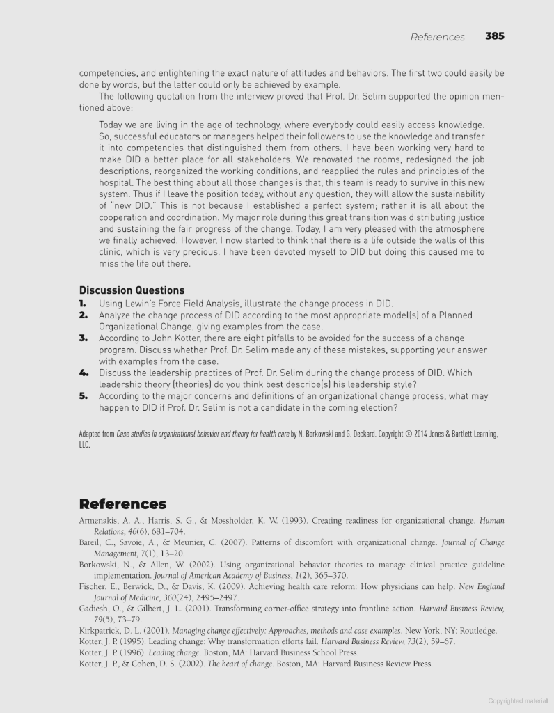 Solved 384 Chapter 20 Managing Resistance to Change Case | Chegg.com