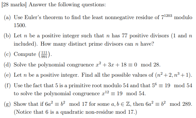 Solved [28 marks] Answer the following questions: (a) Use | Chegg.com