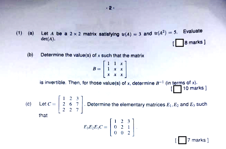 Solved (a) Let A be a 2×2 matrix satisfying tr(A)=3 and | Chegg.com
