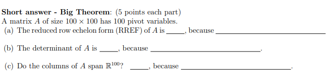 Solved Short answer - Big Theorem: (5 points each part) A | Chegg.com