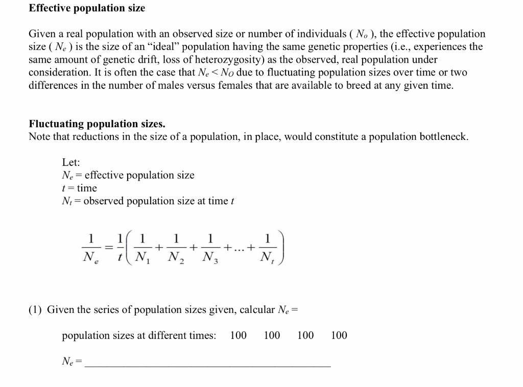 Solved Effective population size Given a real population | Chegg.com