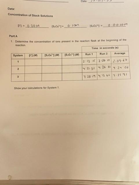 Solved Part A: Effect of Concentration Three separate | Chegg.com