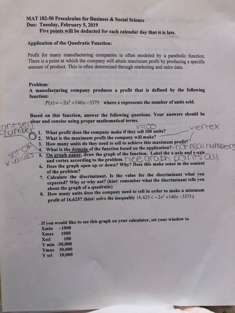 Solved MAT 182-50 Precalculus for Business & Social Science | Chegg.com