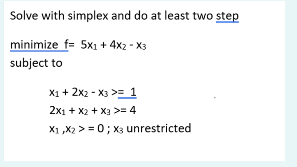 Solve with simplex and do at least two step minimize | Chegg.com