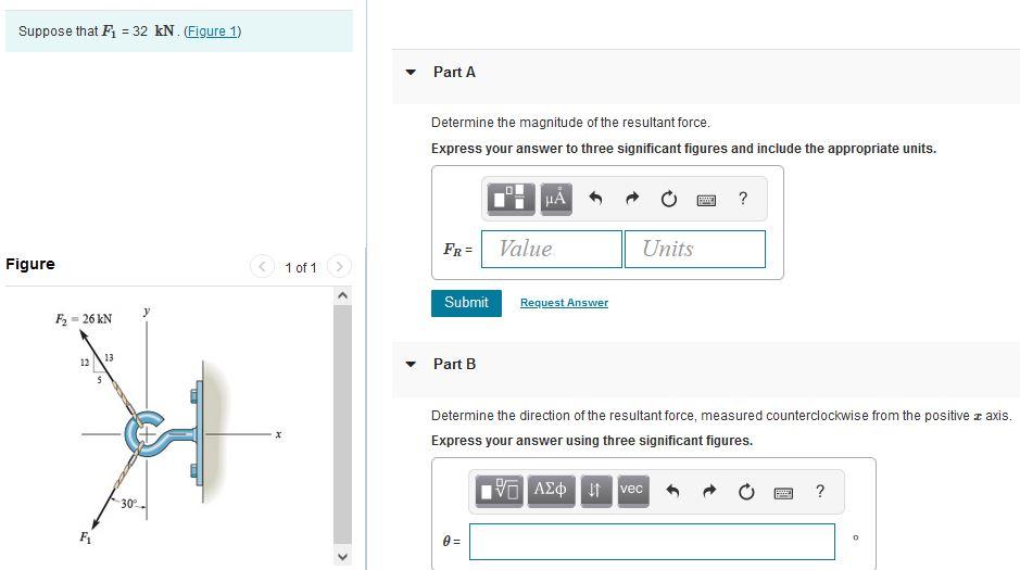 Solved Suppose that F1 = 32 kN . Part A: Determine the | Chegg.com