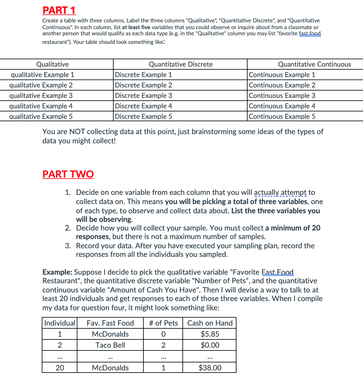 PART 1Create a table with three columns. Label the | Chegg.com