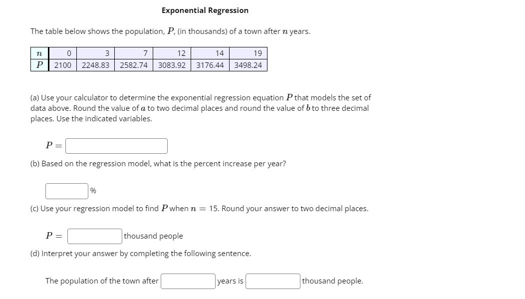 Solved Exponential Regression The table below shows the | Chegg.com
