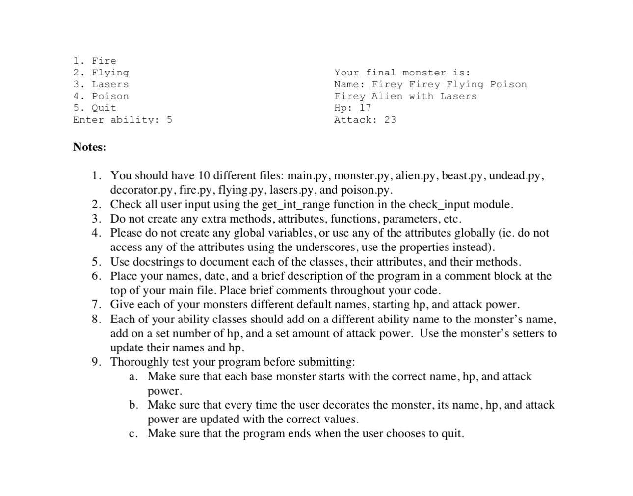Solved Monster Maker Using the Decorator pattern, create a | Chegg.com