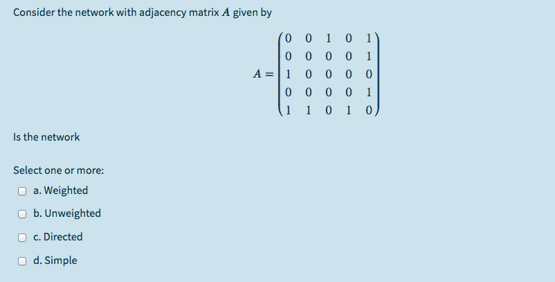 Solved Consider the network with adjacency matrix A given by | Chegg.com