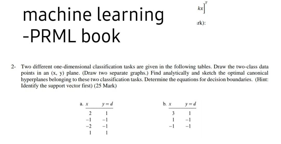 Solved xx machine learning -PRML book irk): 2- Two different | Chegg.com