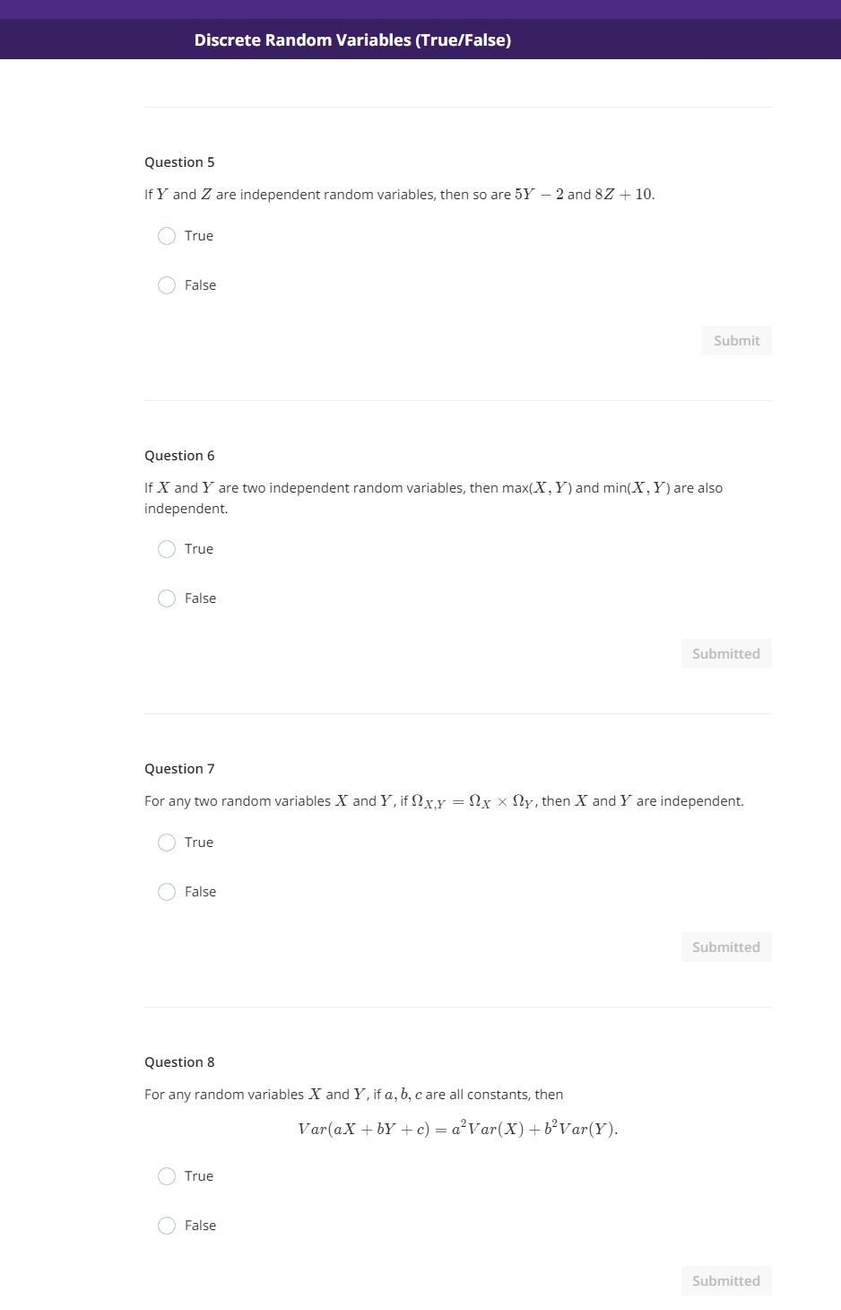 Solved Discrete Random Variables (True/False) Question 5 If | Chegg.com