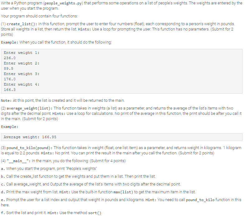Solved Starter Code: # FIXME 1: Complete create_list | Chegg.com