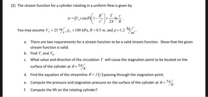 Solved (2) The stream function for a cylinder rotating in a | Chegg.com