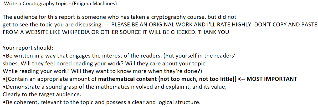 Solved Write a Cryptography topic - (Enigma Machines) The | Chegg.com