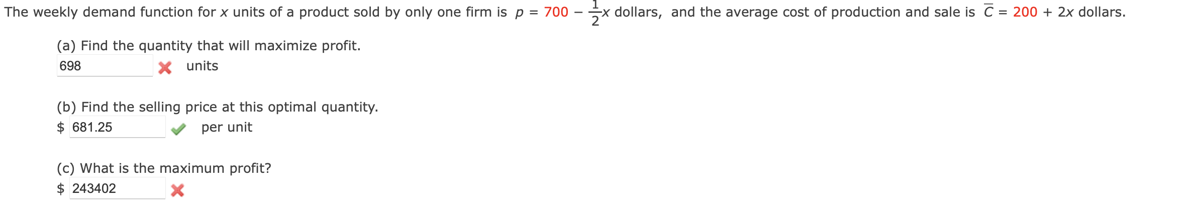 Solved The weekly demand function for x units of a product | Chegg.com