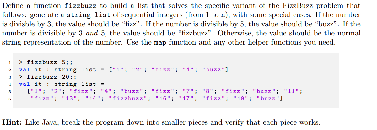 Define a function fizzbuzz to build a list that | Chegg.com