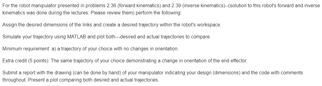Solved For the robot manipulator presented in problems 2.36 | Chegg.com
