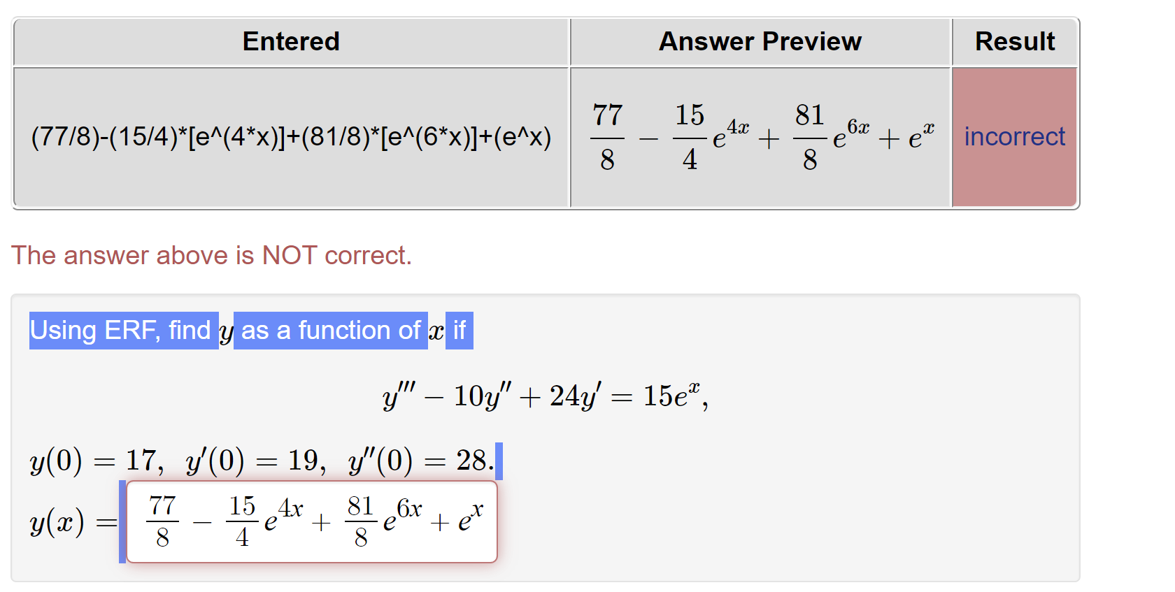 Solved Using ERF, find y as a function of x | Chegg.com