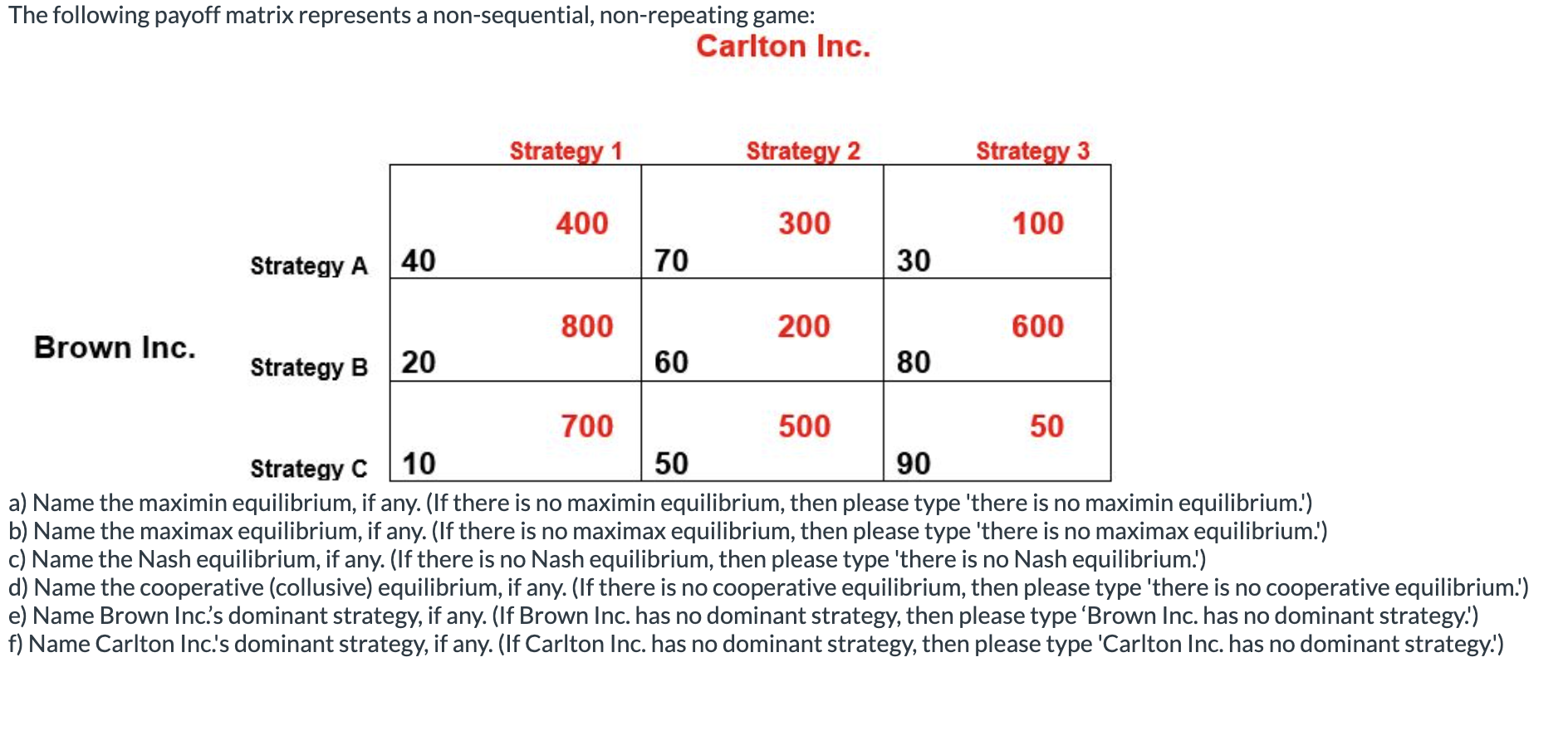 Solved The following payoff matrix represents a | Chegg.com