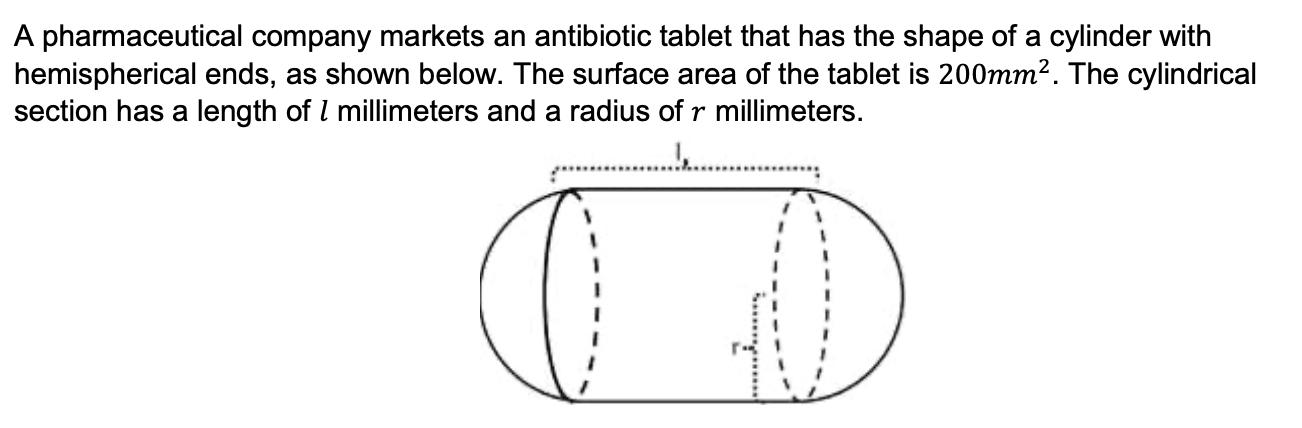 Solved (i) Show that the surface area of the tablet is 𝐴 = | Chegg.com