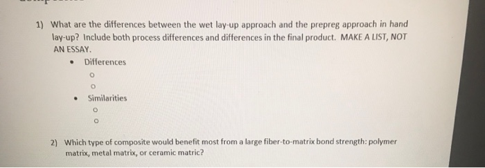 Solved 1) What are the differences between the wet lay-up | Chegg.com