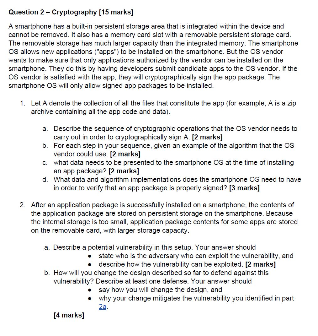 Question 2 - Cryptography (15 marks] A smartphone has | Chegg.com