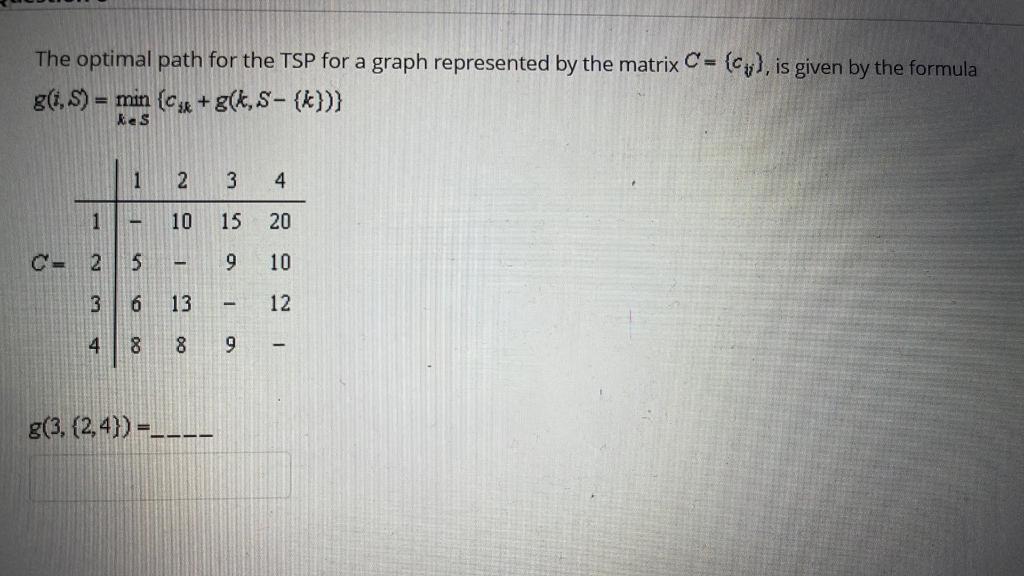 Solved The optimal path for the TSP for a graph represented | Chegg.com