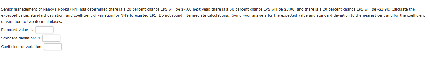 Solved of variation to two decimal places. Expected value: $ | Chegg.com