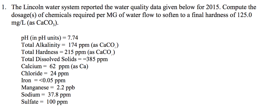 Solved The Lincoln water system reported the water quality | Chegg.com