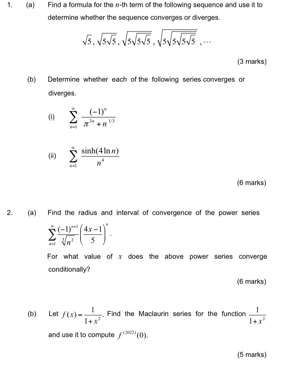 Solved 1. 2. Find a formula for the n-th term of the | Chegg.com