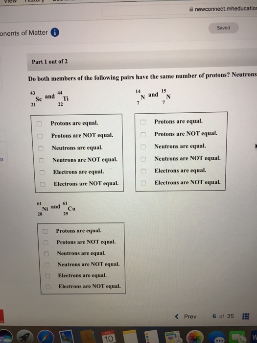 Solved 을 newconnect.mheducatio. Saved onents of Matter Part | Chegg.com