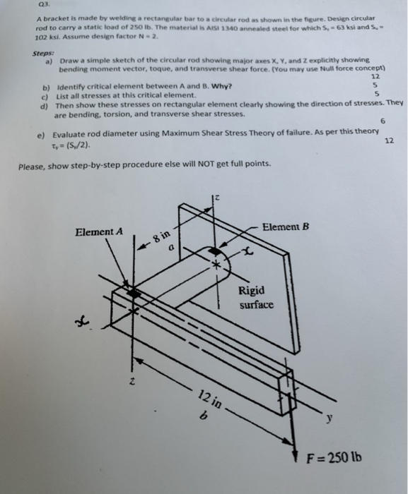 Solved 03. A bracket is made by welding a rectangular bar to | Chegg.com