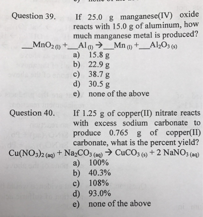 Solved If 25.0 g manganese(IV) oxide reacts with 15.0 g of | Chegg.com