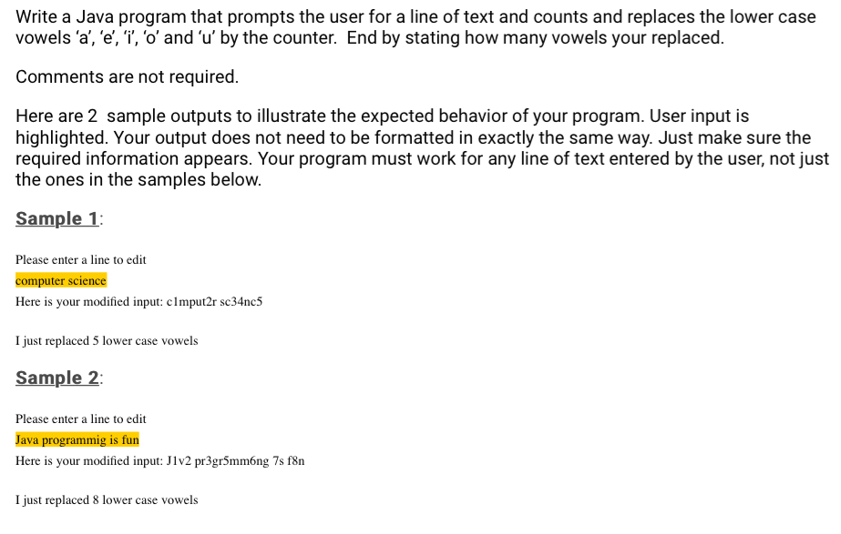Solved Write a Java program that prompts the user for a line | Chegg.com