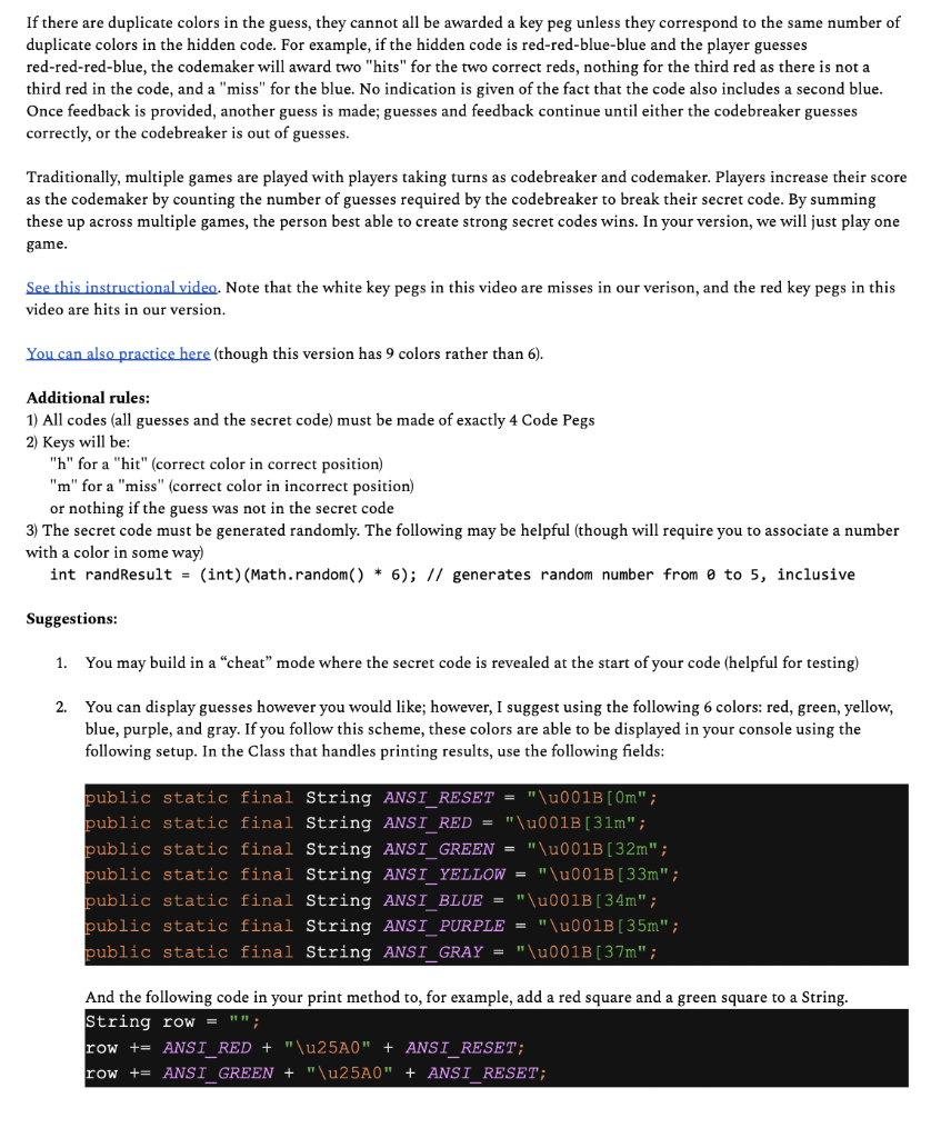 Solved Project Topic - Mastermind The game of Mastermind is | Chegg.com