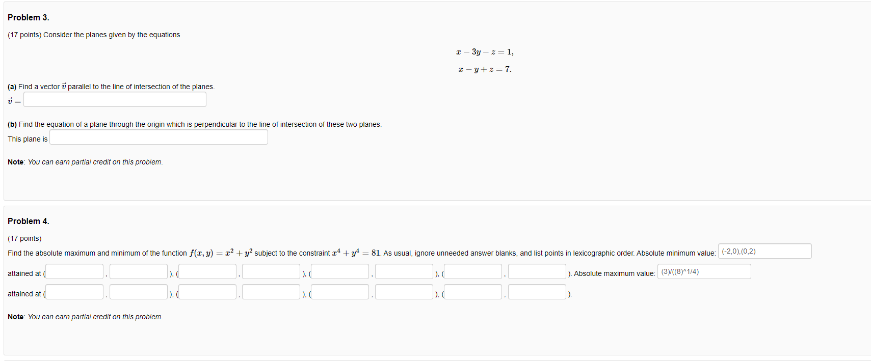 Solved Problem 3. (17 points) Consider the planes given by | Chegg.com