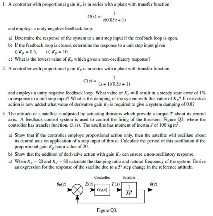 Solved 1. A controller with proportional gain K, is in | Chegg.com