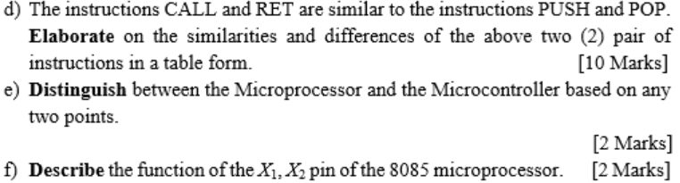 Solved d) The instructions CALL and RET are similar to the | Chegg.com