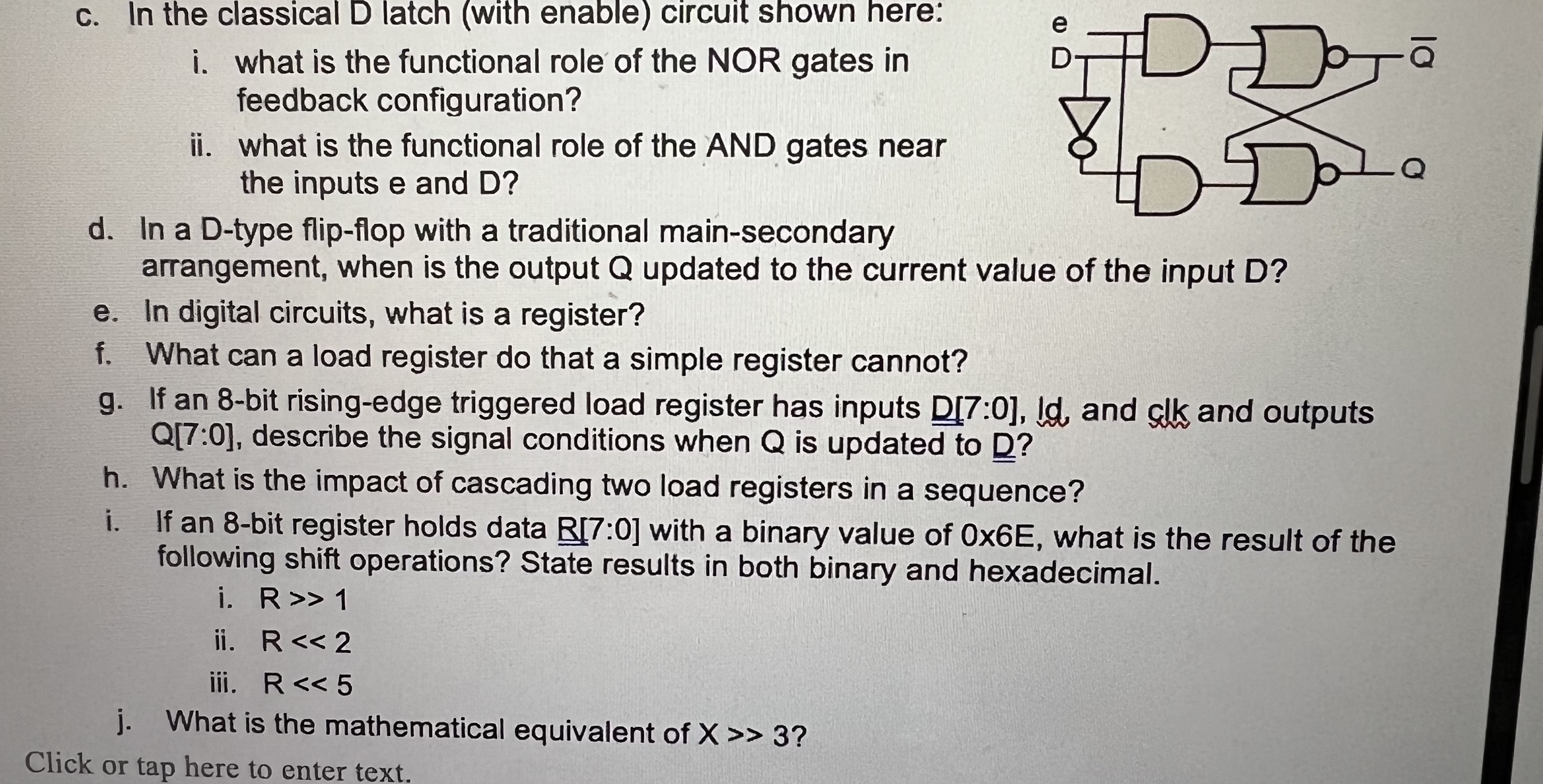 c. In the classical D latch (with enable) circuit | Chegg.com
