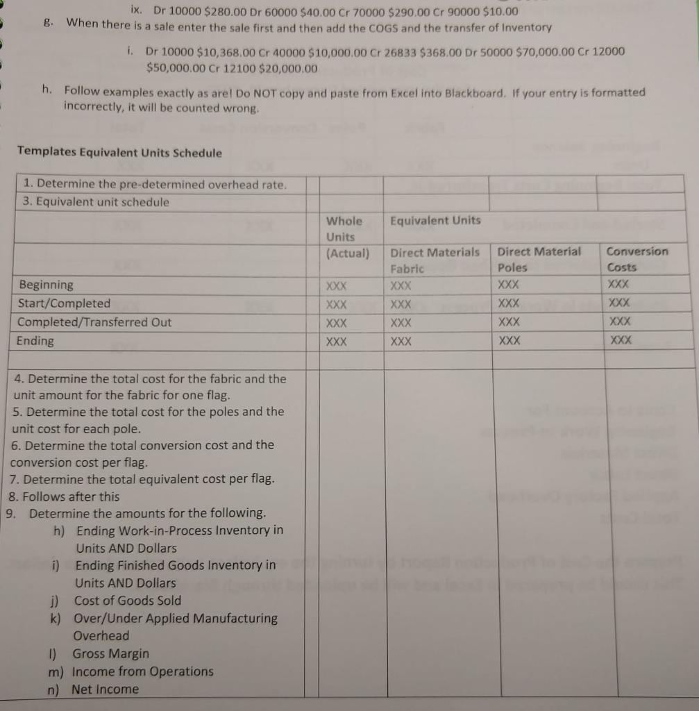 PART TWO INSTRUCTIONS MANUFACTURING PROCESS | Chegg.com