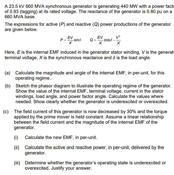 Solved A 23.5kV660 MVA synchronous generator is generating | Chegg.com