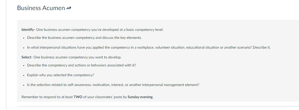 Solved Identify- One business acumen competency you've | Chegg.com