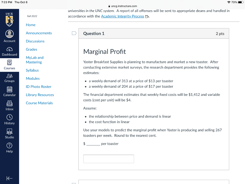 Solved Q uncg.instructure.com universities in the UNC | Chegg.com