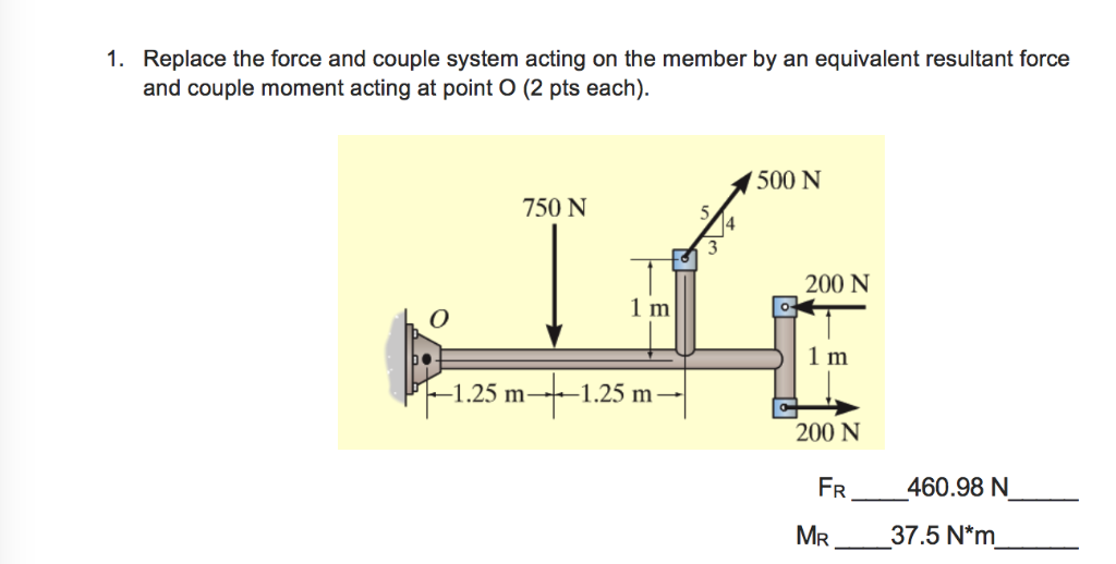 Solved 1. Replace the force and couple system acting on the | Chegg.com