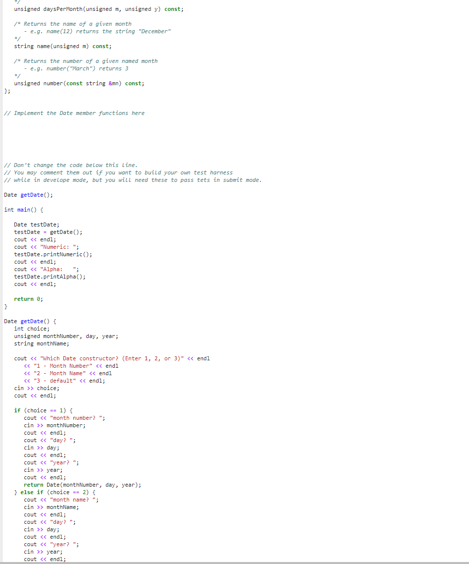 Solved Problem Definition Build a Date class and a main | Chegg.com