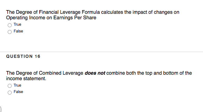Solved The Degree of Financial Leverage Formula calculates | Chegg.com