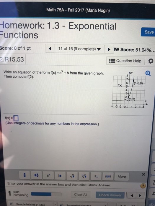 Solved Math 75A - Fall 2017 (Maria Nogin) Homework: 1.3 - | Chegg.com