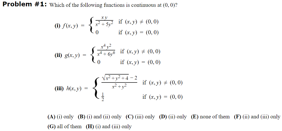Solved bblem #1: Which of the following functions is | Chegg.com