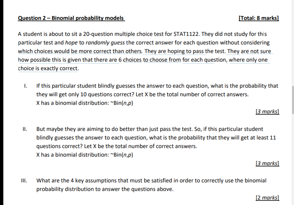 Solved Question 2 - Binomial probability models [Total: 8 | Chegg.com